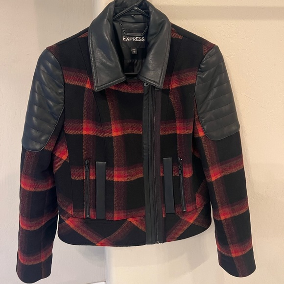 Express | Jackets & Coats | Express Plaid Wool Blend Moto Jacket Size ...